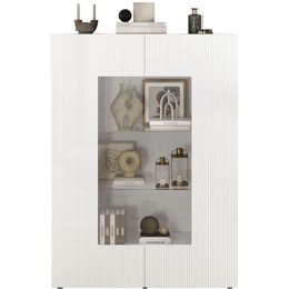 Vitrine Home Affaire "RIO, H&ouml;he 166 cm, Hochschrank mit 2 T&uuml;ren, Anrichte, Standvitrine", wei&szlig; hochglanz lack, front mit geriffelter struktur, B:121cm H:166cm T:42cm, FSC-zertifizierter Holzwerkstoff, Schr&auml;nke, Vitrine, Vitrinenschrank, geriffelte MDF-Fronten, modern, elegant, ger&auml;umig