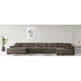 Wohnlandschaft Home Affaire "Skara U-Form", grau (taupe), B:390cm H:86cm T:190cm, 100% Polyester, Sofas, Wohnlandschaft, Lounge-Sofa mit Federkernpolsterung, in vielen Bezugsvarianten
