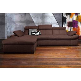 Ecksofa exxpo - SOFA FASHION "Salerno, Funktionssofa, Breite 280cm, hoher Sitzkomfort, L-Form", braun (dunkelbraun), B:280cm H:77cm T:170cm, Microfaser-Primabelle (100% Polyester);NaturLEDER;Kunstleder;Lederfaserstoff;Luxus-Microfaser Lederoptik, Sofas, Ecksofa, inkl. Kopf- und Armteilverstellung, wahlweise mit Bettfunktion