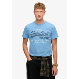 Rundhalsshirt Superdry "VL CLASSIC RELAXED TEE", Herren, Gr. M, blau (fresh blau grit), Single Jersey, Obermaterial: 60% Baumwolle, 40% Polyester, meliert, relaxed fit normal, Rundhals, Shirts Rundhalsshirt