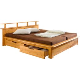 Funktionsbett OTTO HOME "FINJA " Kieferbett, Futonbett, Kopfteil mit Ablagefl&auml;che", braun (antikfarben gebeizt), Liegefl&auml;che B/L: 140cm x 200cm, kein H&auml;rtegrad, Daybetten, Funktionsbett, zertifiziertes Massivholz, Schubk&auml;sten optional