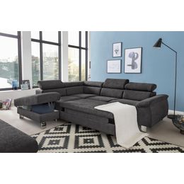 Ecksofa COTTA "Komaris L-Form, B: 249 cm", braun (mud), B:249cm H:72cm T:100cm, Microfaser PRIMABELLE (100% Polyester);Kunstleder SOFTLUX;Feinstruktur (100% Polyester);Kunstleder SOFTLUX/Struktur (100% Polyester);NaturLEDER, Sofas, Ecksofa, mit Kopfteilverstellung, optional Bettfunktion, Bettkasten & Licht