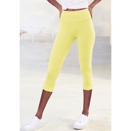 Caprileggings Lascana, Damen, Gr. 32/34, N-Gr, gelb, Single Jersey, Obermaterial: 95% Baumwolle, 5% Elasthan, unifarben, Basic, Basic kniebedeckend, Hosen Caprileggings, mit breitem, weichen B&uuml;ndchen, Topseller