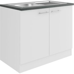 Sp&uuml;lenschrank Optifit "Bella", wei&szlig; (wei&szlig;, wei&szlig;, anthrazit), B:100cm H:84,8cm T:60cm, Holzwerkstoff, Schr&auml;nke, Sp&uuml;lenschrank, Breite 100 cm, mit Edelstahl-Einbausp&uuml;le