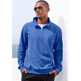 Sweatshirt John Devin, Herren, Gr. M (48/50), blau, angeraute Sweatware, Obermaterial: 60% Baumwolle, 40% Polyester, unifarben, regular fit normal, Rundhals, angesetztes B&uuml;ndchen, Sweatshirts Sweatshirt, Langarm, Pullover mit Rei&szlig;verschluss am Stehkragen