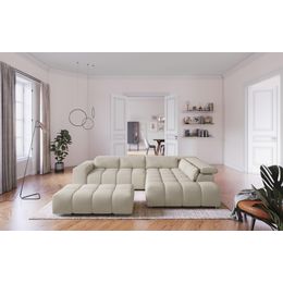 Ecksofa COTTA "Orion L-Form", nature, B:310cm H:70cm T:225cm, 90% Polyester, 10% Polyamid, Sofas, Ecksofa, mit Kopfteilverstellung & 5 Nierenkissen