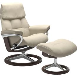Hocker stressless "Ruby", beige (cream batick), B:53cm H:41cm T:39cm, Leder BATICK: durchgef&auml;rbtes und genarbtes M&ouml;belleder;Leder PALOMA: durchgef&auml;rbtes Semianilin-M&ouml;belleder, Hocker, Hocker, mit Signature Base, Gestell Eiche, Wenge, Braun & Schwarz