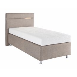 Boxspringbett, beige (struktustoff dunkelbeige), mit LED-Beleuchtung, Liegefl&auml;che B/L: 100cm x 200cm, H2, 7-Zonen-Kaltschaummatratze, Bezug Unterbox und Kopfteil: Strukturstoff (77% Polyester und 23% Viskose);Bezug Obermatratze 100% Polyester, waschbar bis 60C, Westfalia Schlafkomfort, Komplettbetten, Boxspringbett, wahlweise mit LED-Beleuchtung