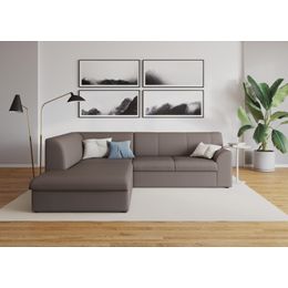 Ecksofa DOMO collection "Topper zeitlos elegant, kompakte Stellma&szlig;eL-Form", braun (schlamm), B:237cm H:78cm T:200cm, Sofas, Ecksofa, mit Ottomane, wahlweise mit Schlaffunktion