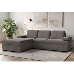 Sit & More Ecksofa SIT & MORE "Moreno L-Form, B: 247 cm", braun (walnut), B:247cm H:82cm T:171cm, 100% Polyester, Sofas, Ecksofa, mit Armteilverstellung, optional Bettfunktion