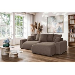 Ecksofa Home Affaire "LAKESIDE klein mit Bettfunktion und Bettkasten, B/T/H 235/142/84 cm", braun, B:235cm H:84cm T:142cm, 100% Polyester, Sofas, Ecksofa, L-Form, Recamiere beidseitig montierbar, mit Wellenunterfederung