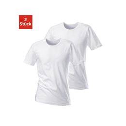 H.I.S. T-Shirt H.I.S, Herren, Gr. XS, wei&szlig;, Jersey, Obermaterial: 95% Baumwolle, 5% Elasthan, unifarben, Basic, bequem, Rundhals, abgesteppte Kante, Shirts T-Shirt, mit Rundhalsausschnitt perfekt als Unterziehshirt, Topseller