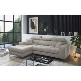 Ecksofa ED EXCITING DESIGN "Sydney L-Form", beige, B:268cm H:86cm T:172cm, 92% Polyester, 8% Nylon, Sofas, Ecksofa, mit Bettfunktion, Bettkasten, Kopfteilverstellung & 2 Zierkissen