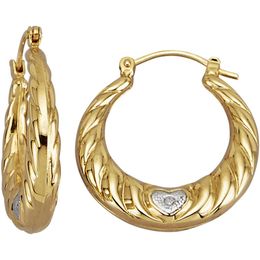 Paar Creolen Firetti "Schmuck Geschenk Gold 375 Ohrschmuck Ohrringe Bicolor", gold (gelbgoldfarben, wei&szlig;goldfarben), Ohrringe, Damen, 22mm, 0,01 P3 = leicht erkennbare Einschl&uuml;sse, Diamanten Gelbgold 375, Diamanten, Gelbgold 375, Paar Creolen, mit Diamant