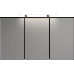 Spiegelschrank Welltime "Premont", schwarz (anthrazit melamin), B:120cm H:70cm T:17cm, FSC-zertifizierter Holzwerkstoff, Schr&auml;nke, Spiegelschrank, Breiter Badspiegel mit 3 Spiegelt&uuml;ren und 9 F&auml;chern - Soft-Close