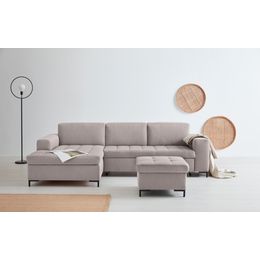 Ecksofa OTTO products "Grazzo, zeitlos & elegant, moderne Sitzheftung, Breite 266cm, L-Form", grau (taupe), B:266cm H:80cm T:162cm, 100% Polyester (recycelt), Sofas, Ecksofa, hochwertige Stoffe aus recyceltem Material, Steppung im Sitzbereich