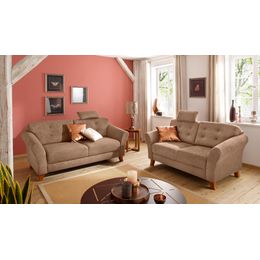 2-Sitzer Home Affaire "Trondheim", braun, B:163cm H:89cm T:90cm, Luxus-Microfaser Lederoptik (100% Polyester);Struktur weich ( 97% Polyester, 3% Baumwolle);Luxus-Microfaser ALTARA NUBUCK (100% Polyester), Sofas, 2-Sitzer, mit Federkern, Knopfheftung im R&uuml;cken
