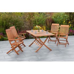 Garten-Essgruppe Merxx "Comodoro", braun, B:64,5cm H:100cm T:56cm, FSC-zertifiziertes Massivholz, Sitzm&ouml;bel-Sets, Garten-Essgruppe, 4 Klappsessel mit ausziehbarem Tisch
