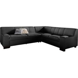 Ecksofa DOMO collection "Norma, moderne Armlehnen, zeitlos und elegant, Breite 247cm, L-Form", schwarz, B:247cm H:74cm T:212cm, Microfaser PRIMABELLE (100% Polyester);Kunstleder SOFTLUX;Struktur (90% Polyester, 10% Polyacryl);NaturLEDER (echtes Rindsleder), Sofas, Ecksofa, wahlweise mit Bettfunktion