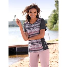 Funktionsshirt Casual Looks "Funktions-Shirt", Damen, Gr. 36, schwarz (schwarz, hortensie, bedruckt), 90% Polyester, 10% Elasthan, gemustert, mehrfarbig, Rundhals, Shirts Funktionsshirt