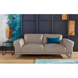 2,5-Sitzer W.Schillig "montanaa", braun (stone z59), B:212cm H:78cm T:94cm, Sofas, 2 5-Sitzer, mit Metallkufen in Silber matt, Breite 212 cm