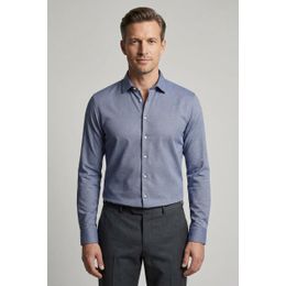 Langarmhemd DESOTO "Jerseyhemd Casual Kent", Herren, Gr. M, N-Gr, blau oxford, Obermaterial: 100% Baumwolle, slim fit normal, Manschette, Hemden Langarmhemd