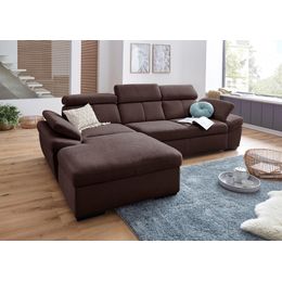 Ecksofa exxpo - SOFA FASHION "Salerno, inkl. Arm-& Kopfteilverstellung, bequem, Breite 280cm, L-Form", braun, B:280cm H:77cm T:170cm, Sofas, Ecksofa, wahlweise mit Bettfunktion und Bettkasten, tolle Detailverarbeitung