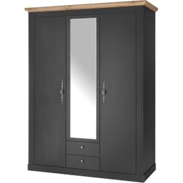 Kleiderschrank OTTO HOME "WESTMINSTER W&auml;scheschrank in 2 Farben, Landhausschrank Metallgriffe", grau (grau dunkel), B:149cm H:203cm T:63cm, Schr&auml;nke, Kleiderschrank, Dreht&uuml;renschrank mit Spiegel, Schlafzimmerschrank, 149 cm breit