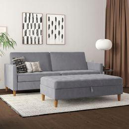 3-Sitzer DOREL HOME "Presley", grau, B:203cm H:83cm T:83cm, Veloursstoff 100% Polyester, Sofas, 3-Sitzer, Sofa mit Bett-Funktion und verstellbarer R&uuml;ckenlehne