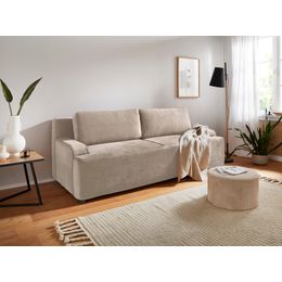 Schlafsofa Home Affaire "Halbschlaf", beige (creme), B:225cm H:90cm T:95cm, 100% Polyester, Sofas, Schlafsofa, mit Bettfunktion und Bettkasten