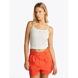 Tanktop Tommy Jeans "TJW 2PACK ESSENTIAL STRAP TOP", Damen, Gr. L (40), schwarz (ecru, schwarz), Jersey, Obermaterial: 95% Baumwolle, 5% Elasthan, unifarben, figurbetont kurz, eckiger Ausschnitt, Tops Tanktop, mit Logo-Flag