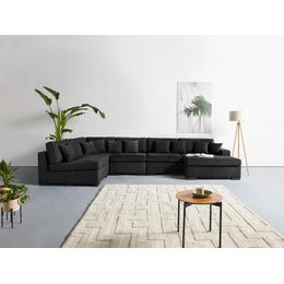 Wohnlandschaft Home Affaire "Skara U-Form", grau (anthrazit), B:390cm H:86cm T:190cm, 100% Polyester, Sofas, Wohnlandschaft, Lounge-Sofa mit Federkernpolsterung, in vielen Bezugsvarianten
