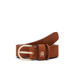 Lederg&uuml;rtel Tommy Hilfiger "ESSENTIAL EFFORTLESS NUBUCK", Damen, Gr. 1/35, cognac, Rindsleder, G&uuml;rtel Lederg&uuml;rtel, 3,5 cm, samtartig, leicht angeraut