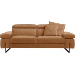 2,5-Sitzer Egoitaliano "Candice, elegant und edel, hochwertiges Designsofa, bequem", braun (cognac), B:222cm H:100cm T:108cm, Luxus-Micofaser Lederoptik (100% Polyester) ist ein neues technisches Gewebe mit einem visuellen und taktilen Aspekt, der dem Nubuk sehr nahe kommt, mit innovativen Eigenschaften. Seine au&szlig;erordentliche Weichheit kommt von einem exklusiven Produktionsprozess, der Unreinheit