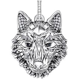 Kettenanh&auml;nger Thomas Sabo "Wolfs-Gesicht-Optik", silber (silberfarben, schwarz, schwarz), Schmuckanh&auml;nger, Damen, Silber 925 (recycelt), 16,85 g, Kettenanh&auml;nger, mit Zirkonia (synth.)