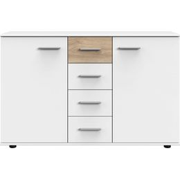 Kombikommode wimex "Budapest", wei&szlig; (wei&szlig;, hickory oak nachbildung), B:130cm H:83cm T:41cm, Holzwerkstoff, Sideboards, Kombikommode, 2-t&uuml;rig mit 4 Schubladen, 130cm breit