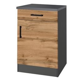 Unterschrank KOCHSTATION "KS-Toronto, Breite 50 cm", grau (wotaneiche, grafitgrau), B:50cm H:85cm T:60cm, Holzwerkstoff, Schr&auml;nke, Unterschrank