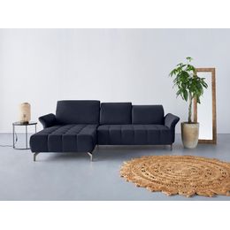 Ecksofa Home Affaire "Fresh L-Form", blau (navy), B:281cm H:79cm T:185cm, 100% Polyester, Sofas, Ecksofa, Federkern, wahlweise Kopfteilverstellung und motorischer Vorziehsitz