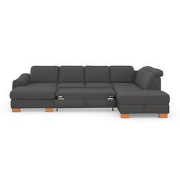 Sit & More Wohnlandschaft SIT & MORE "Dundee U-Form", grau, B:338cm H:86cm T:219cm, Sofas, Wohnlandschaft, mit Federkern und Massivholzf&uuml;&szlig;en, wahlweise mit Kopfteilverstellung