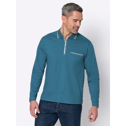 Langarm-Poloshirt CLASSIC "Poloshirt", Herren, Gr. 60/62, blau (topas), 100% Baumwolle, unifarben, ohne Ausschnitt, Shirts Langarm-Poloshirt