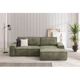 Ecksofa Home Affaire "SHERWOOD L-Form, 267 cm - OTTO. Verl&auml;ssliche Qualit&auml;t.", gr&uuml;n (olivgr&uuml;n), B:267cm H:85cm T:167cm, 100% Polyester, Sofas, Ecksofa, Schlaffunktion mit Bettkasten (210x136 cm), Cord, Vintage, Samtvelours