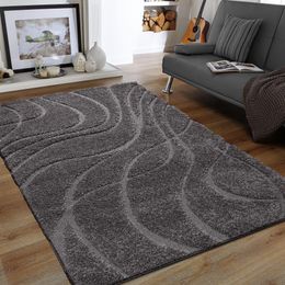 Hochflor-Teppich Sanat "Luxus 3503", grau (anthrazit), B:120cm H:30mm L:160cm, Kunstfaser, Teppiche, Hochflor-Teppich, robuster Langflor, weich, Wohnzimmer, Schlafzimmer