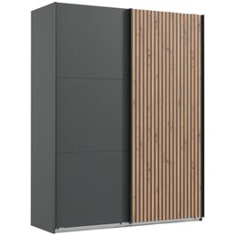 Schwebet&uuml;renschrank wimex "Andorra by fresh to go", schwarz (graphit, akustikpaneel optik artisan eiche nachbildung), B:200cm H:216cm T:65cm, Holzwerkstoff, Schr&auml;nke, Schwebet&uuml;renschrank, Mit 3D-Leisten f&uuml;r Akustikpaneel-Optik