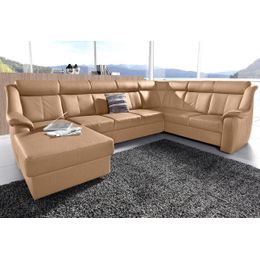Sit & More Wohnlandschaft SIT & MORE "Basel U-Form", braun (cafe), B:315cm H:98cm T:210cm, Luxus-Microfaser Altara Nubuck (100% Polyester);Kunstleder SOFTLUX;NaturLEDER (echtes Rindsleder), Sofas, Wohnlandschaft, wahlweise mit Relaxfunktion