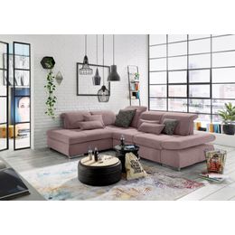 Ecksofa "SO 4100 mit komfortablen Federkern und Kopfteilverstellung", lila (flieder 92), B:291cm H:80cm T:226cm, SET ONE BY Musterring, Sofas, Ecksofa, wahlweise mit Bettfunktion und Sitztiefenverstellung, L-Form