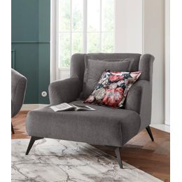 Loveseat Home Affaire "Baggio Mega Sessel f&uuml;r Komfort und Entspannung, zeitlos und modern", schwarz (asche), B:101cm H:99cm T:152cm, Sessel, Loveseat, Zierkissen inklusive, schwarze Metallf&uuml;&szlig;e
