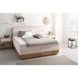 Boxspringbett OTTO HOME "JENNA in verschiedenen Farben und Breiten erh&auml;ltlich", beige (sabbia), B:204cm L:216cm, Komplettbetten, Boxspringbett, LED-Beleuchtung, mit zertifizierten, recycelten Bezugsstoffen