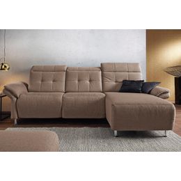 Ecksofa Home Affaire "Manhattan L-Form", beige (dunkelbeige), B:270cm H:102cm T:168cm, Kunstleder SOFTLUX;Flachgewebe (100% Polyester);Struktur (100% Polyester), Sofas, Ecksofa, 2 Sitze mit elektrischer Relaxfunktion, verstellbare Armlehnen