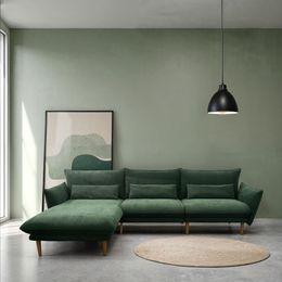 Ecksofa DOMO collection "Leuven modern mit schmalen Armlehnen, Breite 282 cm, L-Form", gr&uuml;n, B:282cm H:86cm T:159cm, 100% Polyester, Sofas, Ecksofa, angenehm feste Polsterung, bodenfrei, 19 cm hohe Holzf&uuml;&szlig;e