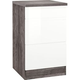 Unterschrank KOCHSTATION "KS-Virginia", wei&szlig; (wei&szlig; hochglanz, eiche vintage), B:50cm H:85cm T:60cm, Holzwerkstoff, MDF, Schr&auml;nke, Unterschrank, 50 cm breit, mit Ausz&uuml;gen